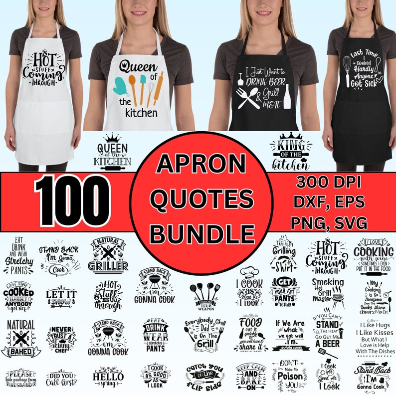 100 Funny Apron SVG Bundle - Craft Your Way to Laughter - Kitchen Apron ...