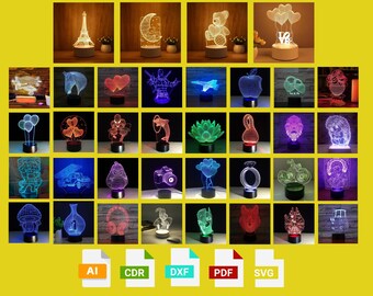 250 Acrylic Illusion 3d Led Lamp Bundle 3D Illusion Led Big Archive Acrylic Led Vector SVG ,CDR ...