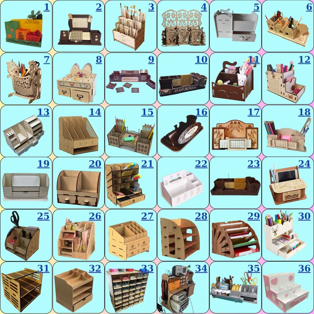Digital Desk Organizer Bundle: 72 Laser-cut & Engraved SVG Designs ...