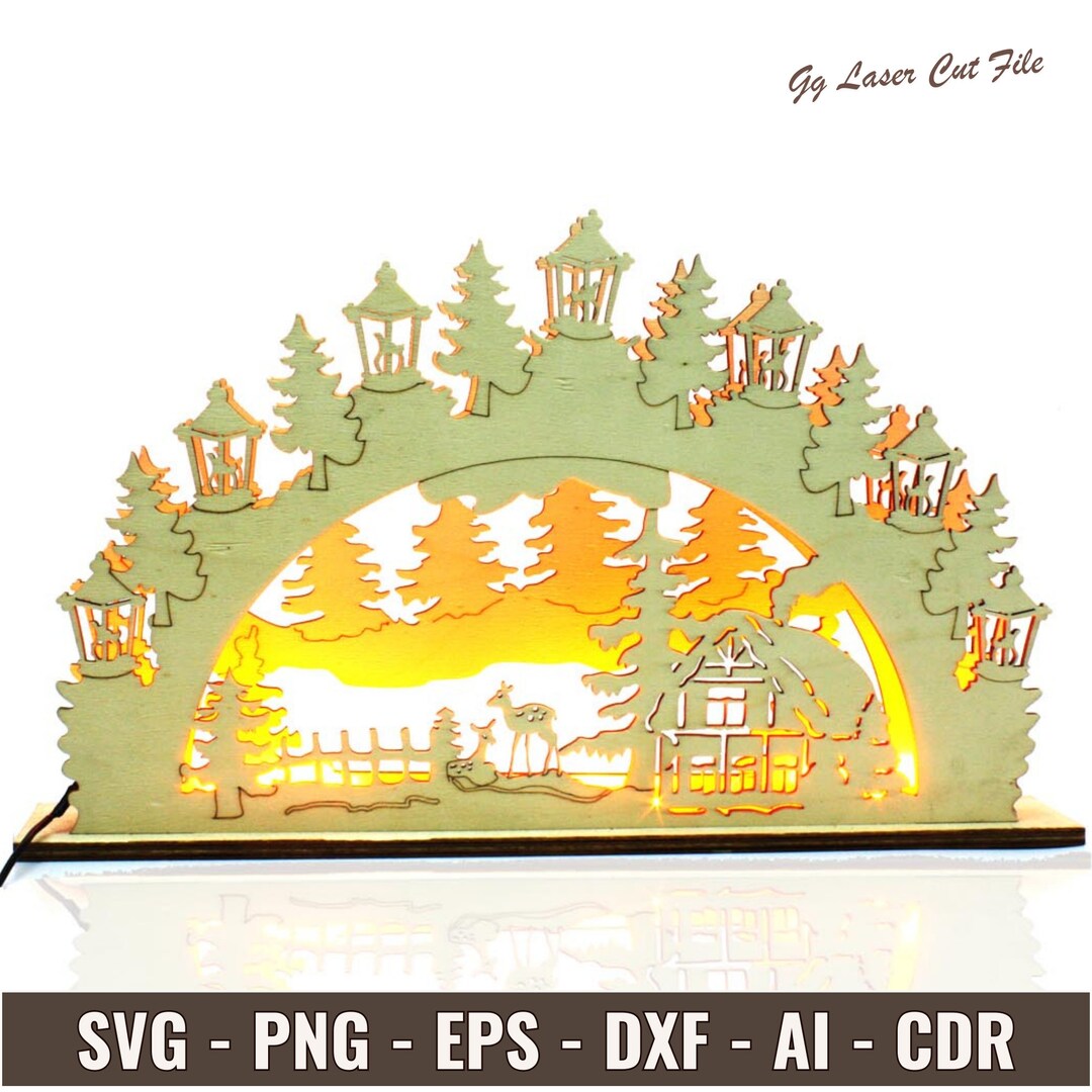 Laser Cut Wooden Window Light Christmas Ornaments: Night Scene Lamp ...