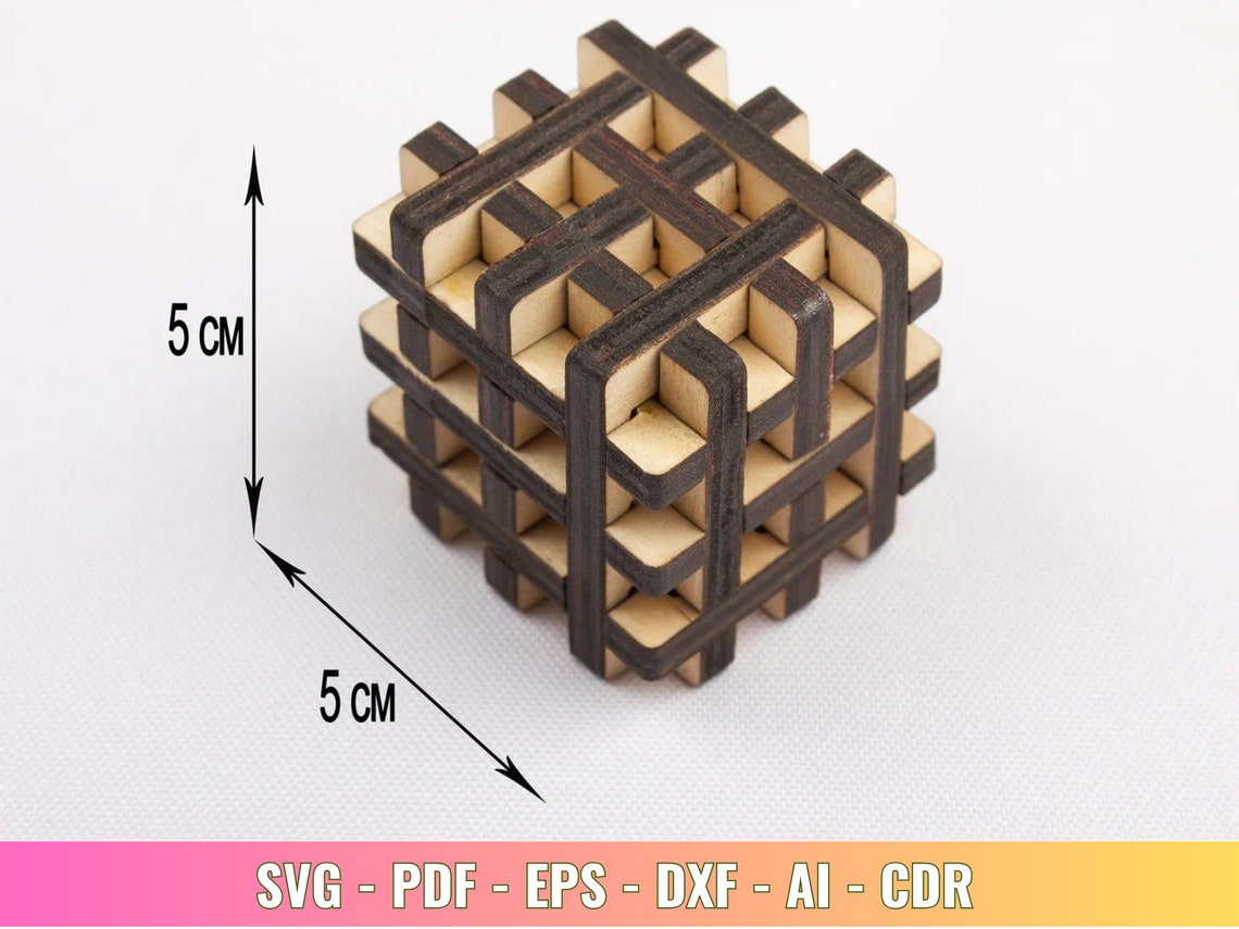 Laser-cut Cross Cube Puzzle Template - Nine-piece Box Puzzle Toy ...