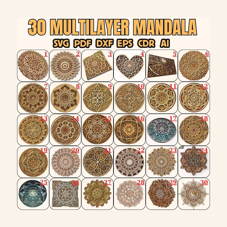 Pack Mandala 3D Láser 30 Piezas SVG para Glowforge, CNC y Cricut - Archivos de Decoración de ...