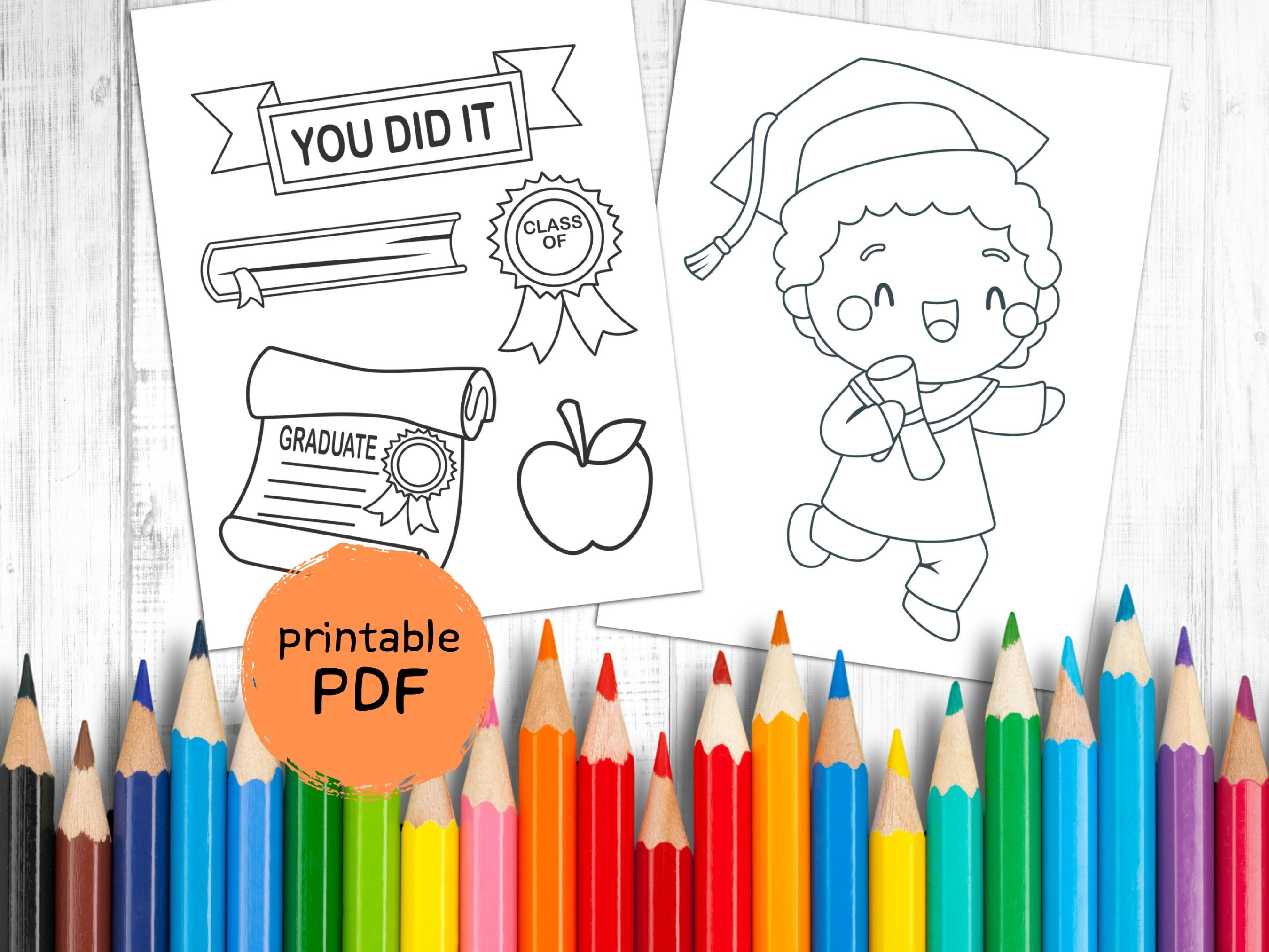 Kindergarten Graduation Kids Coloring Pages, Preschool Activity, End of ...