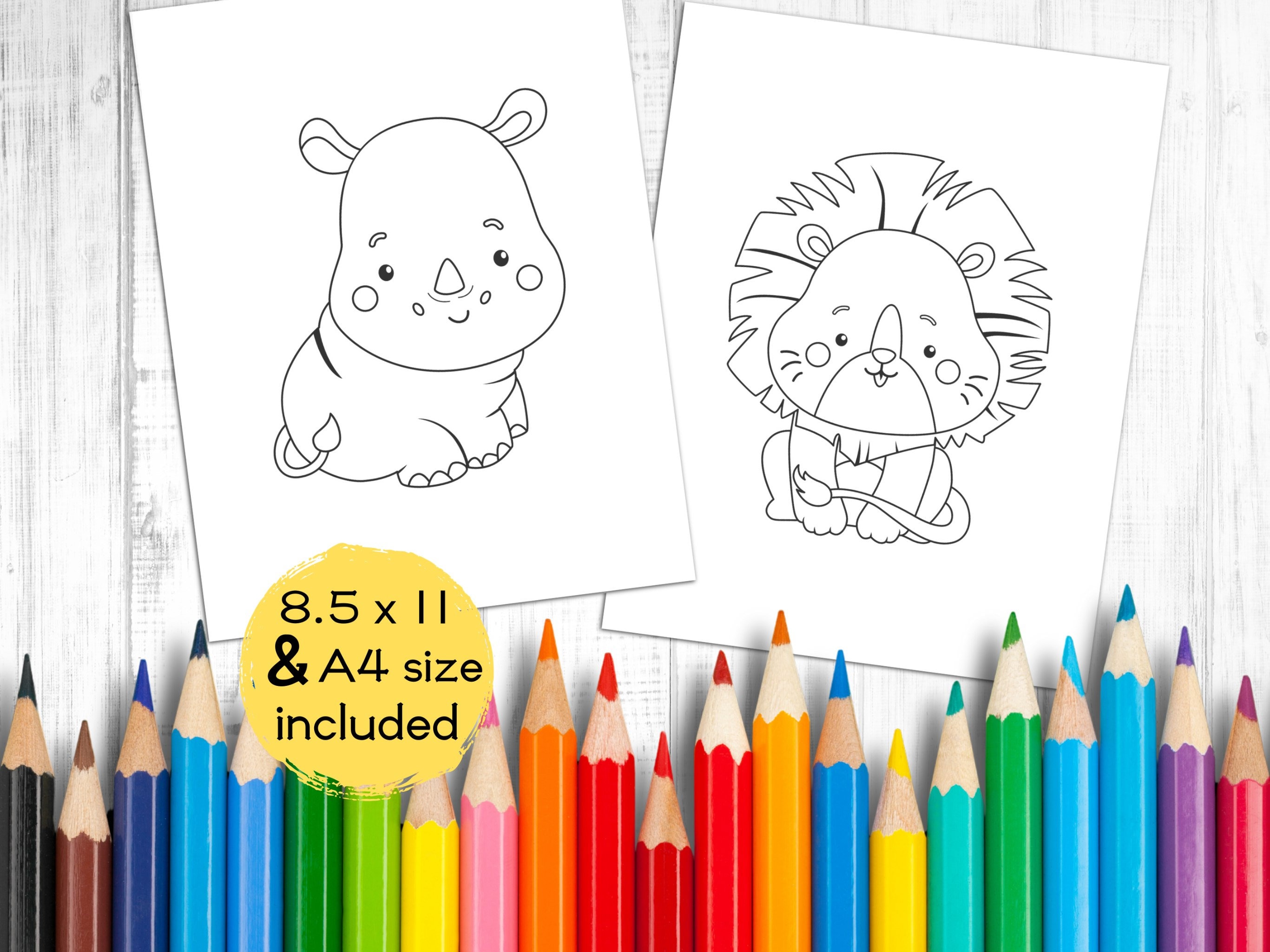 Jungle Animals Coloring Pages for Kids, Easy Coloring Book Safari ...