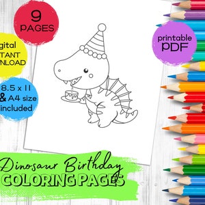 Dinosaur Birthday Coloring Pages for Kids, Happy Birthday Dinosaur ...