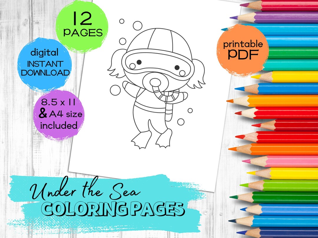 Under the Sea Kids Coloring Pages, Ocean Animals, Scuba Diver ...