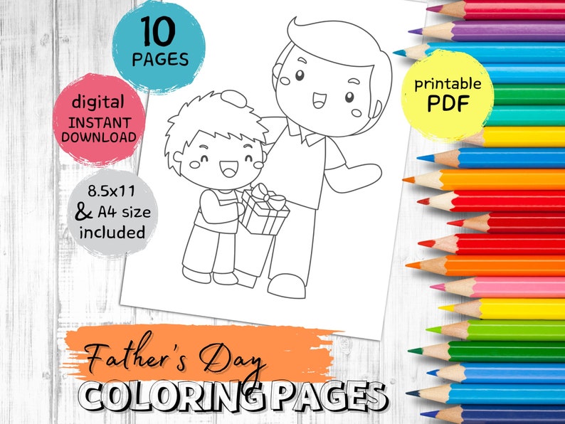 Fathers Day Kids Coloring Pages, Classroom Printable, Kindergarten ...
