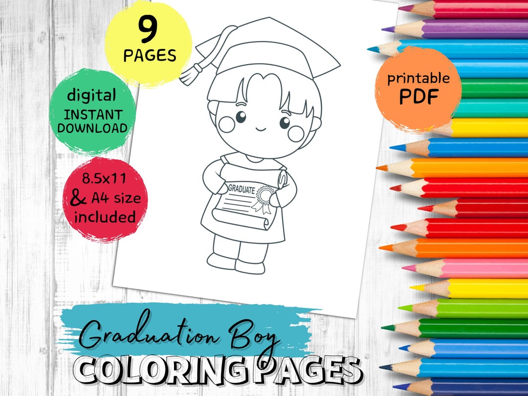 Kindergarten Graduation Kids Coloring Pages, Preschool Activity, End of ...