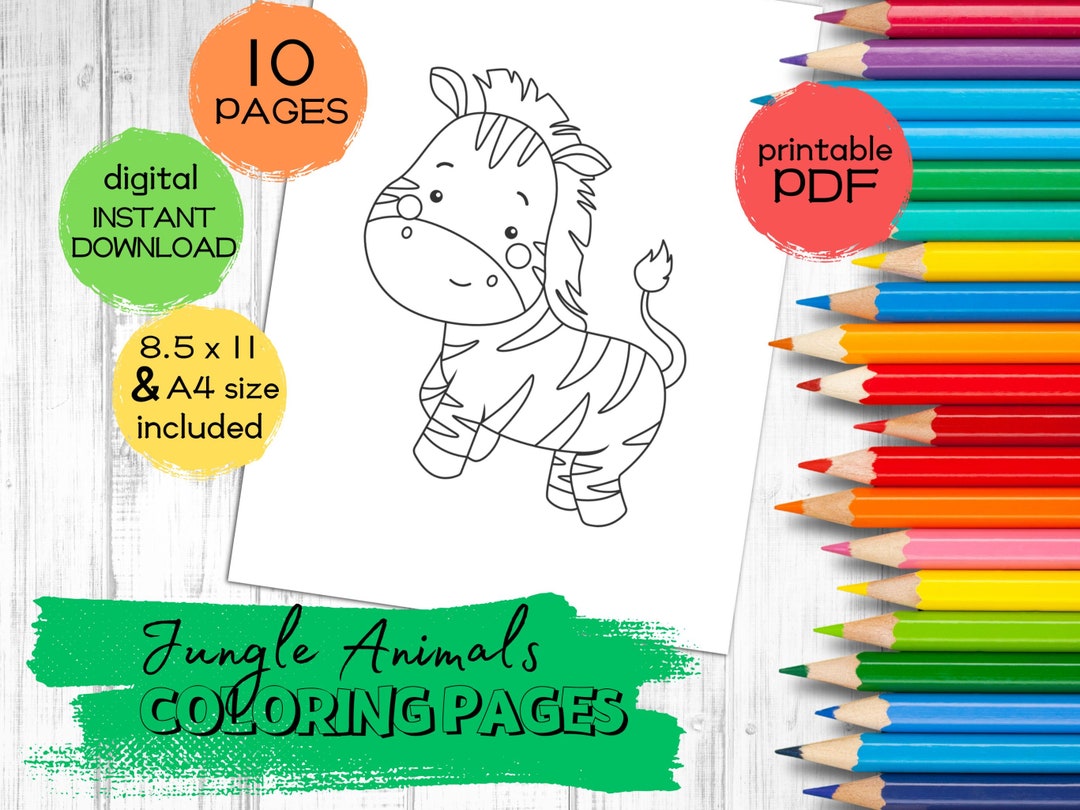 Jungle Animals Coloring Pages for Kids, Easy Coloring Book Safari ...