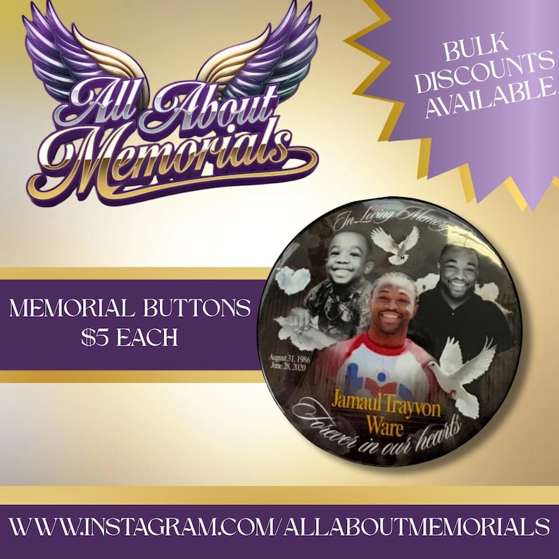 Custom Memorial Buttons, Photo Keepsake Tribute (3 Inch) - Etsy