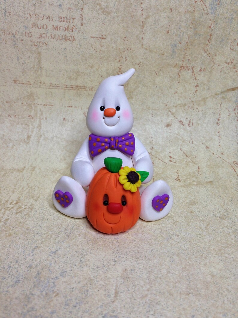 Cute Ghost and Pumpkin Halloween Figurine Hand Sculpted Polymer Clay ...