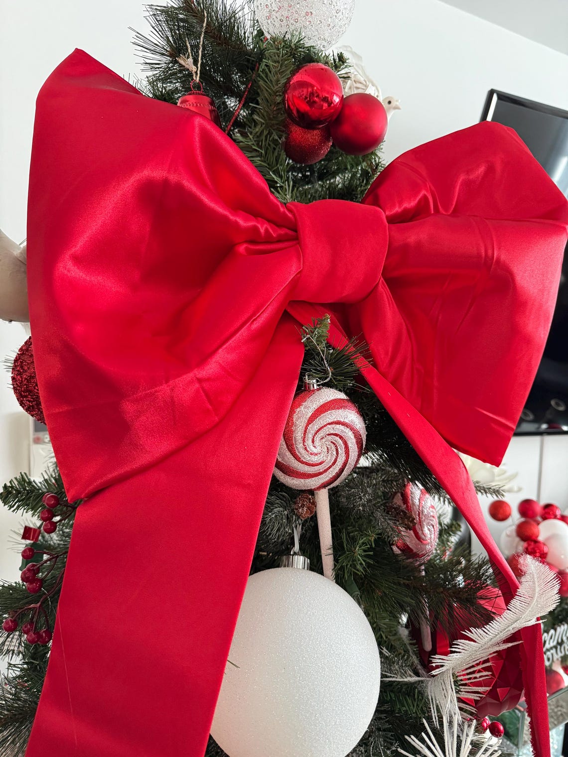 Custom Satin Christmas Tree Bow - Handmade Holiday Decor - Etsy