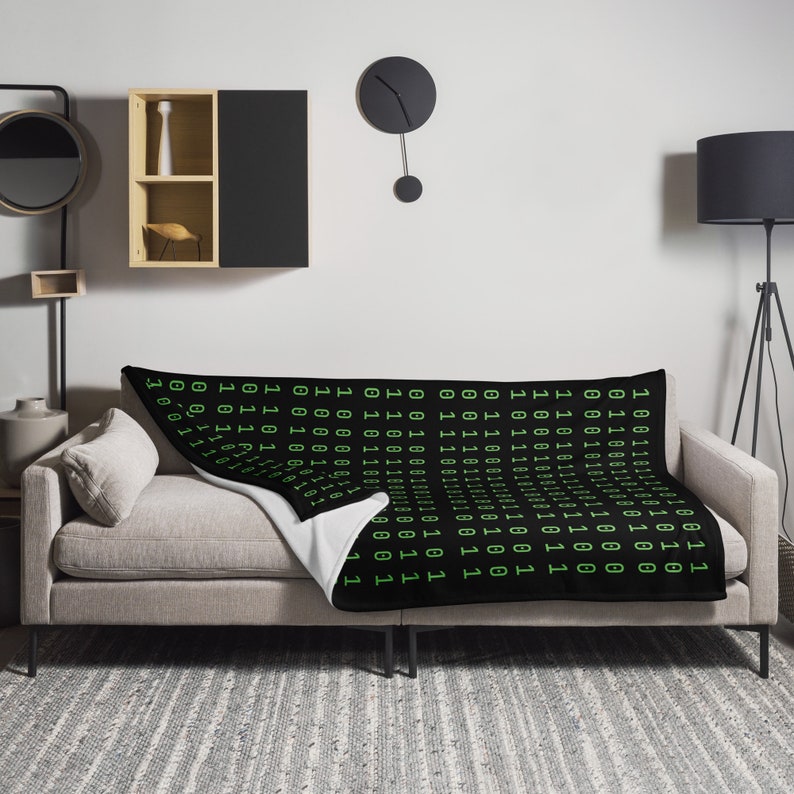 Binary Code 1s 0s Neon Green Matrix Hacker Throw Blanket, Funny Gift, IT Tech Gift, Programmer ...