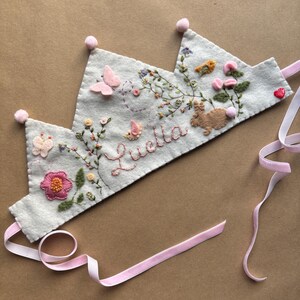 Embroidered Flower Birthday Crown: Custom Name Keepsake - Etsy