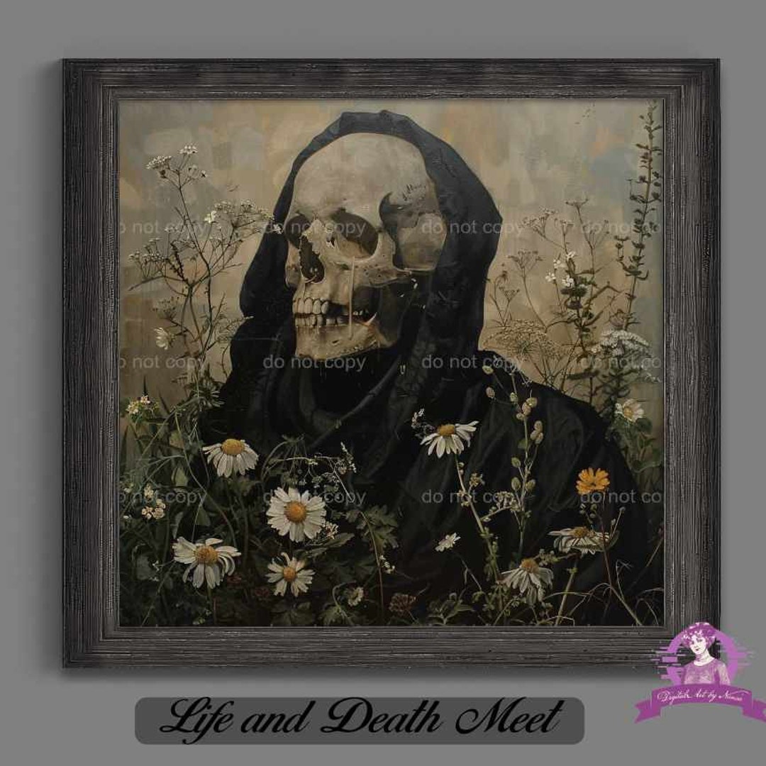 Skeleton With Daisies Wall Art, Life and Death Meet Printable Art ...