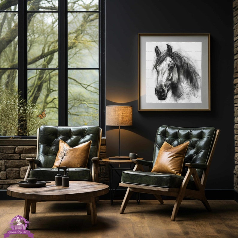 Horse Alert Head Wall Art, Artist Sketch of Horse Art, Horse Pencil ...