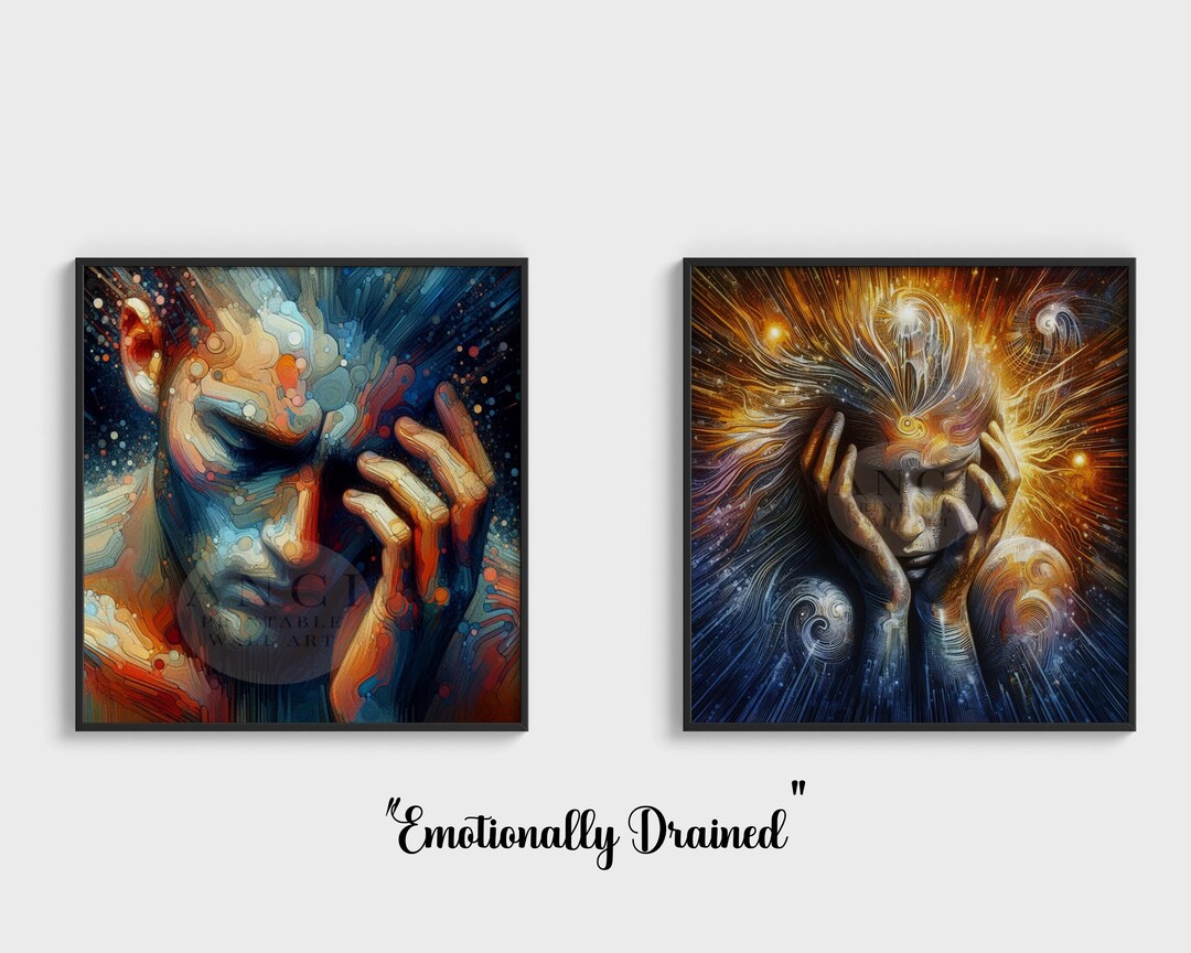 Emotionally Drained Man Woman Wall Art, Emotions Abstract Art, Wits End ...