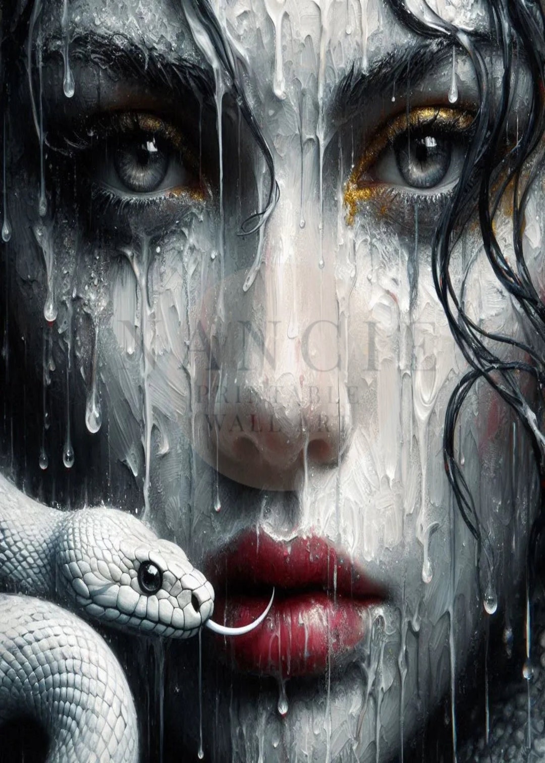 Black White Wall Art, Woman With Snake Wall Art, Dripping Water Wall ...