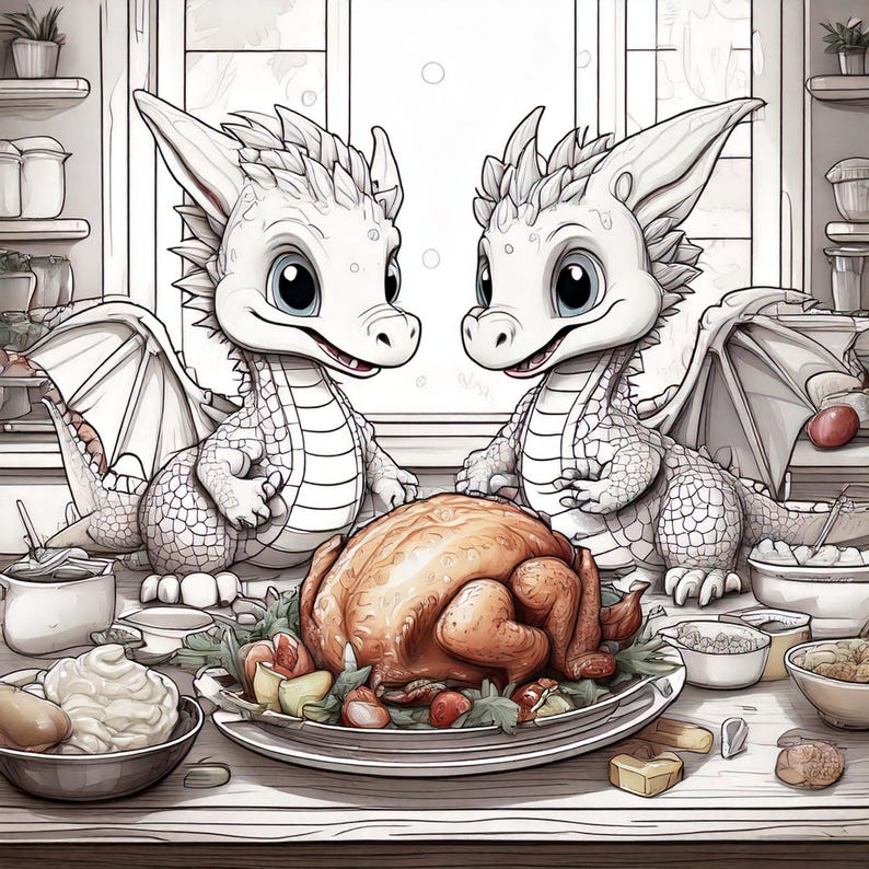 Thankgiving Baby Dragons Coloring Pages | Cute Baby Dragon Printables ...