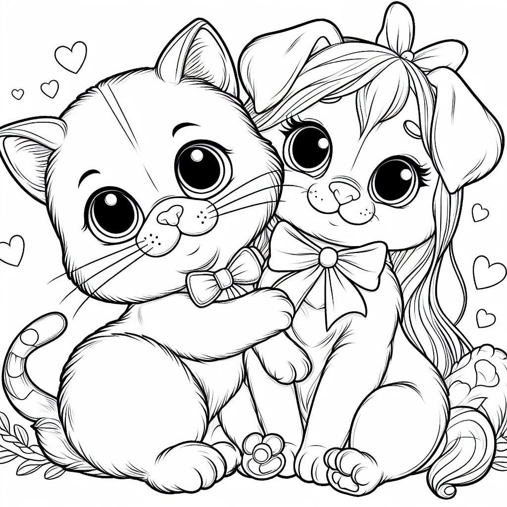 Puppy and Kitten Coloring Pages, 104 Printable Dog Cat Coloring Sheets ...