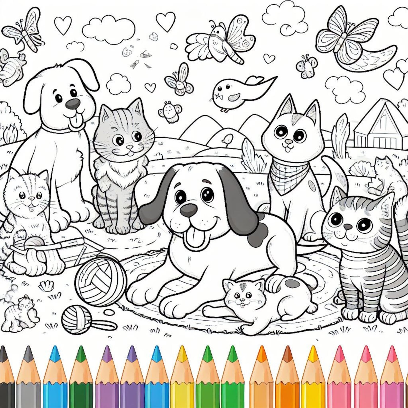Puppy and Kitten Coloring Pages, 104 Printable Dog Cat Coloring Sheets ...