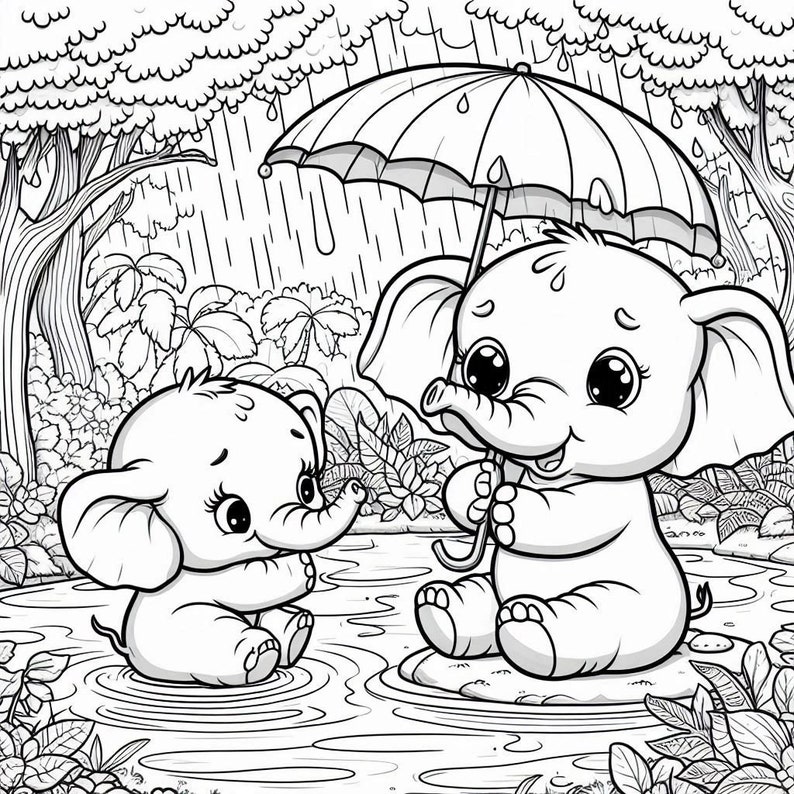 30 Coloring Pages of Adorable Giraffes and Elephants Plus 3 Bonus Pages ...