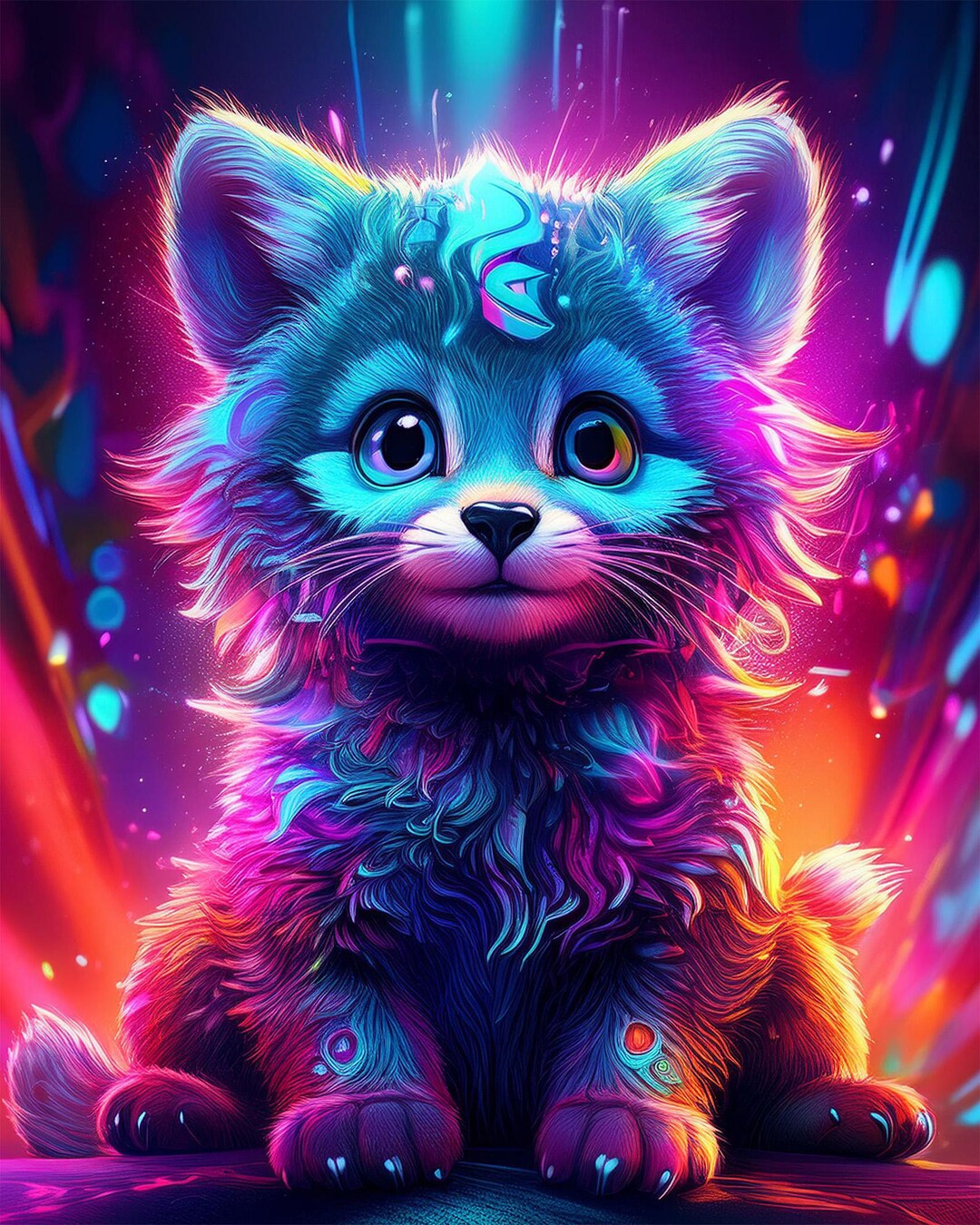 Neon Glow Kitty Wall Art - Digital Download (8x10) - Etsy