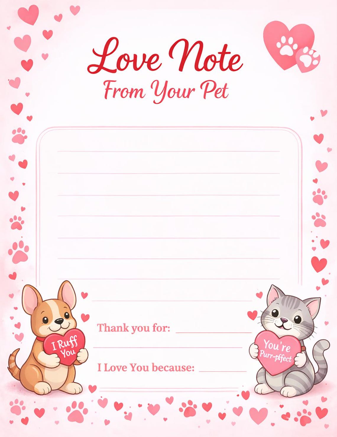BUNDLE: Valentine Pet Love Notes | Furry Babies Stationery (2 PDF Set ...