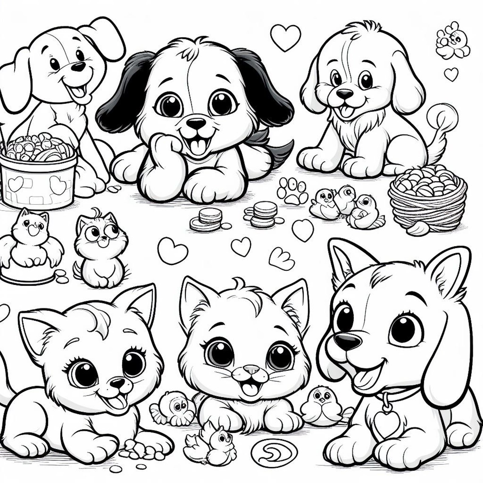 7 Pages of Puppies and Kittens Coloring Book 01 - Etsy