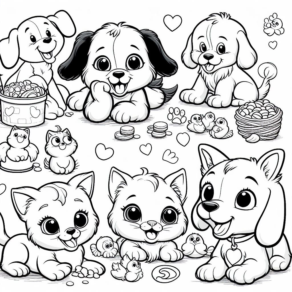 7 Pages of Puppies and Kittens Coloring Book 01 - Etsy