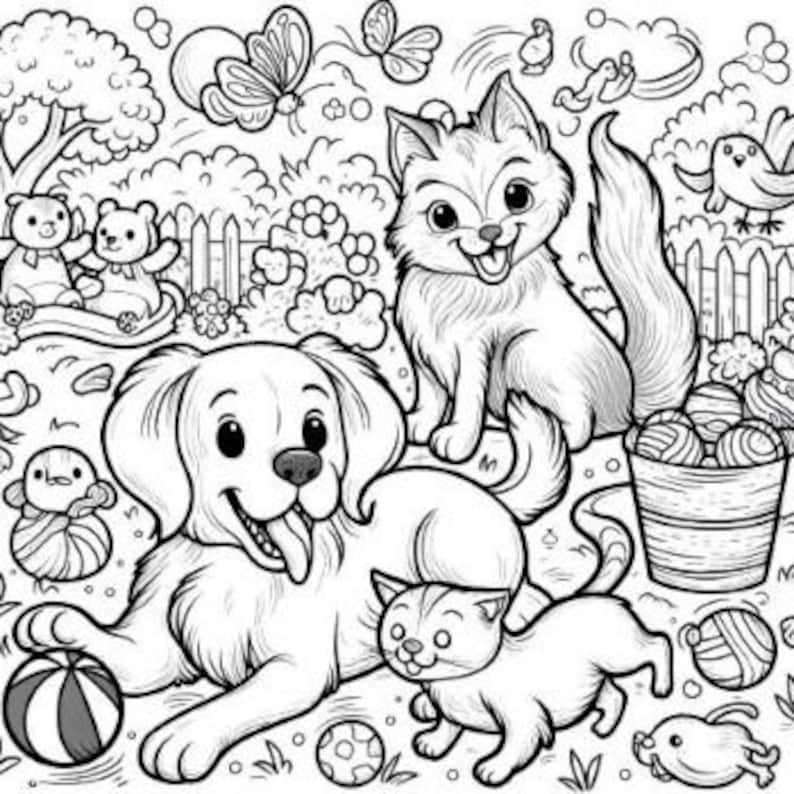 Puppies and Kittens Coloring Book: 104 Pages (digital Download) - Etsy