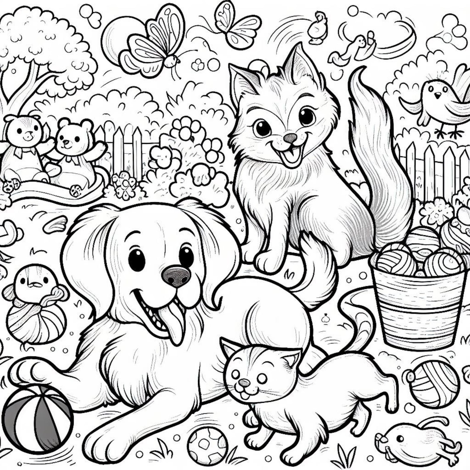 7 Pages of Puppies and Kittens Coloring Book 01 - Etsy
