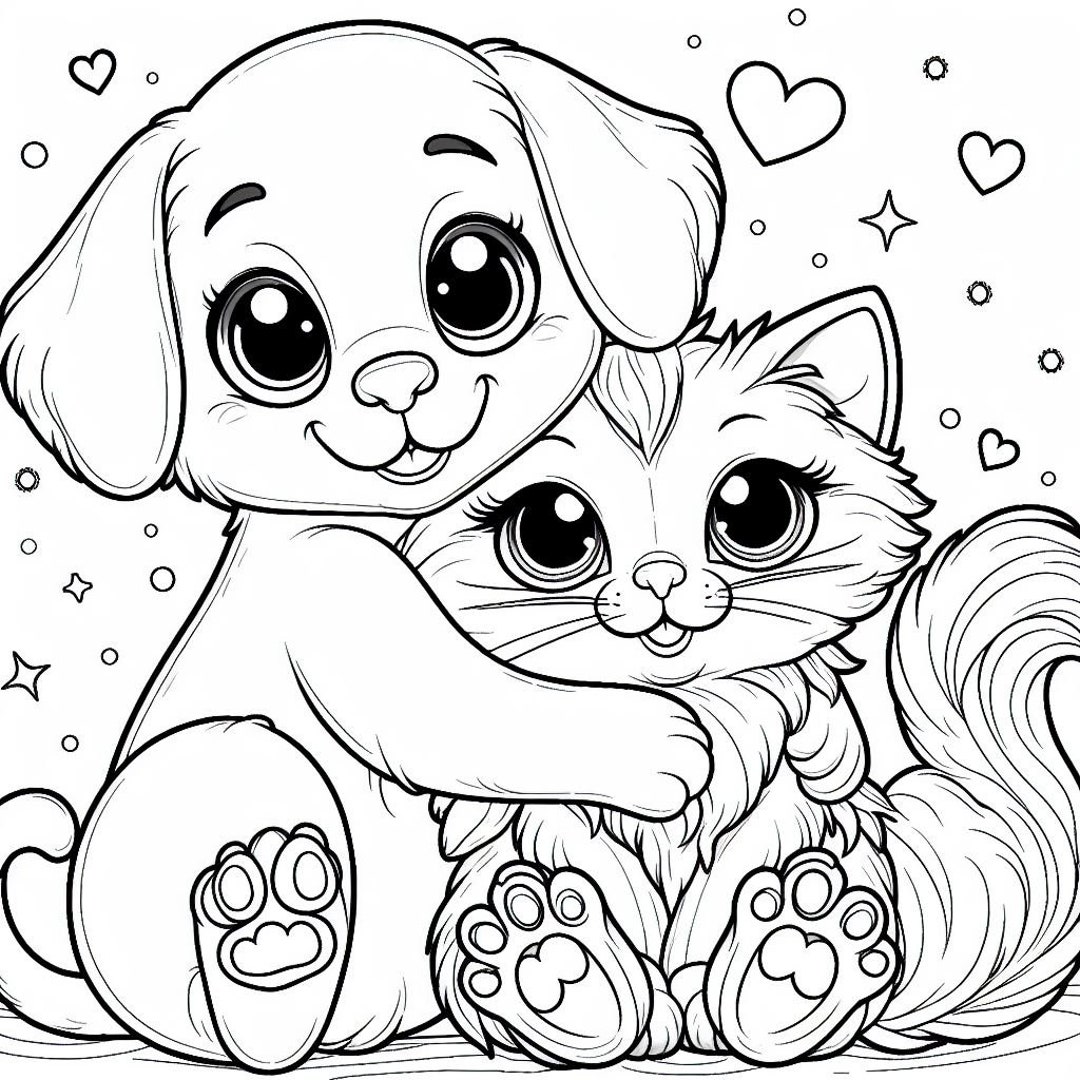 Puppies and Kittens Coloring Book: 104 Pages (digital Download) - Etsy