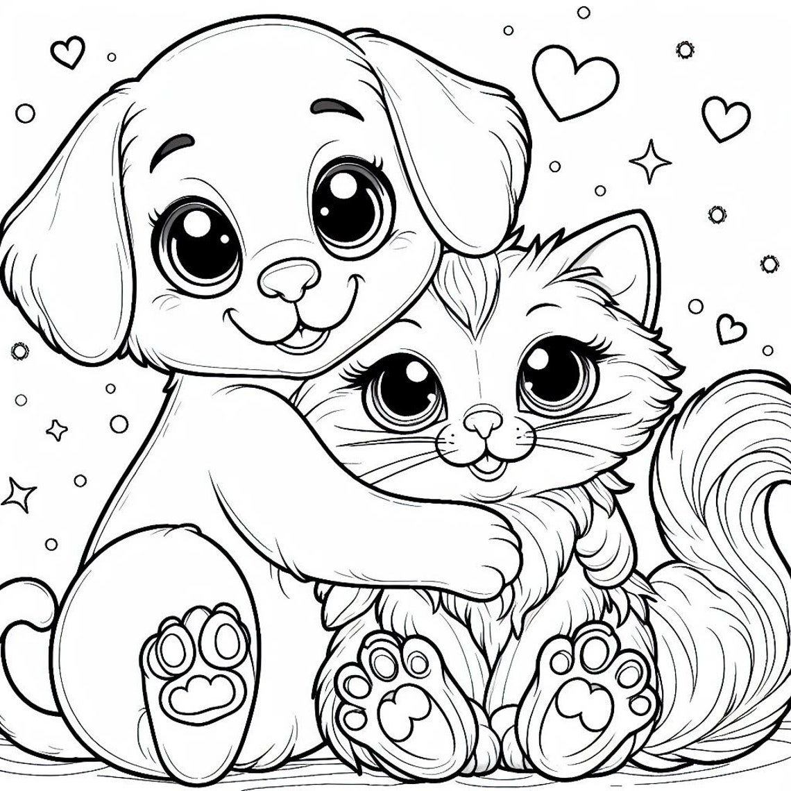 Puppies and Kittens Coloring Book, 104 Printable Dog and Cat Coloring ...