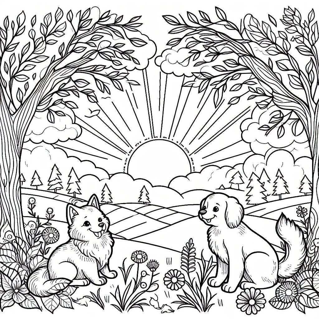 Puppies and Kittens Coloring Book, 104 Printable Dog and Cat Coloring ...