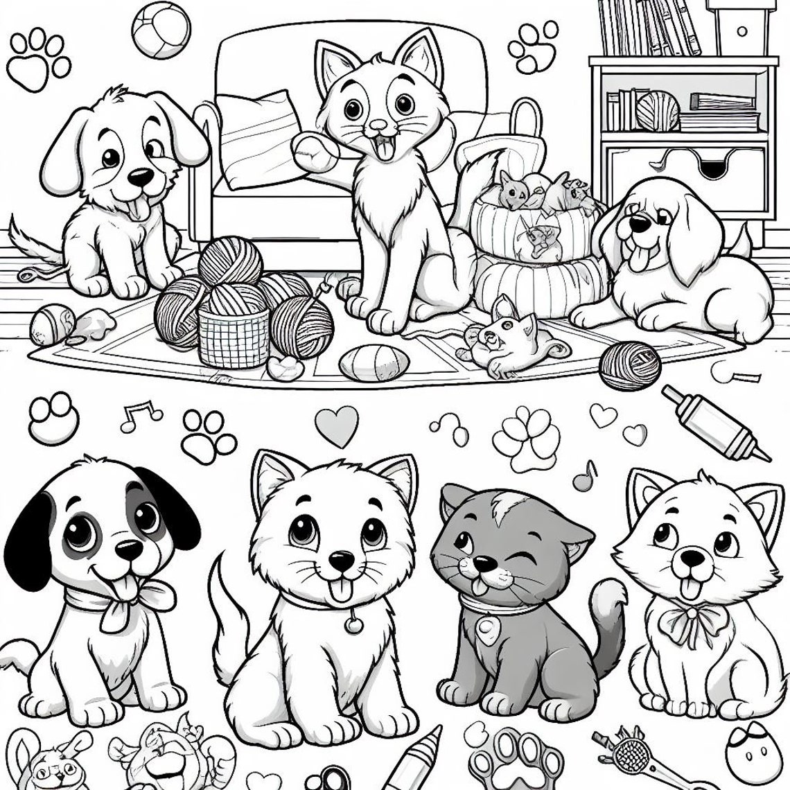 7 Pages of Puppies and Kittens Coloring Book 01 - Etsy