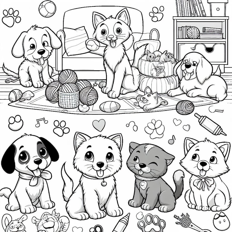7 Pages of Puppies and Kittens Coloring Book 01 - Etsy