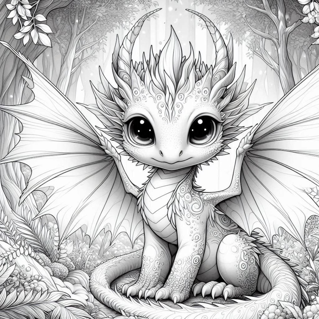 20 Coloring Pages of Cute Baby Dragons Plus 2 Bonus Pages - Etsy