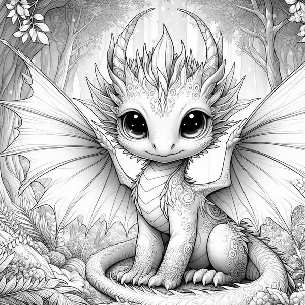 Dragon Coloring Page - Etsy UK