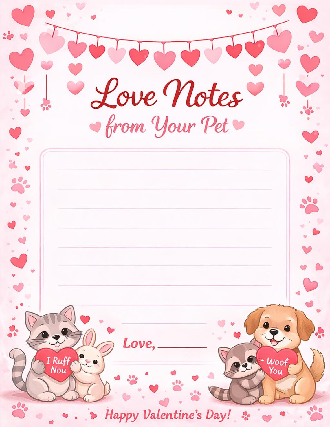 BUNDLE: Valentine Pet Love Notes | Furry Babies Stationery (2 PDF Set ...