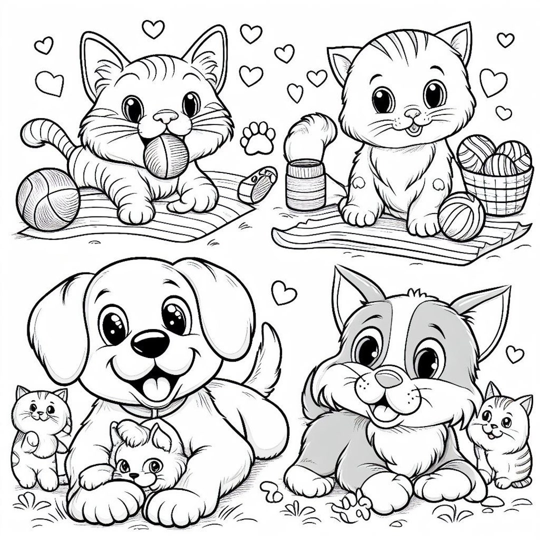 7 Pages of Puppies and Kittens Coloring Book 01 - Etsy