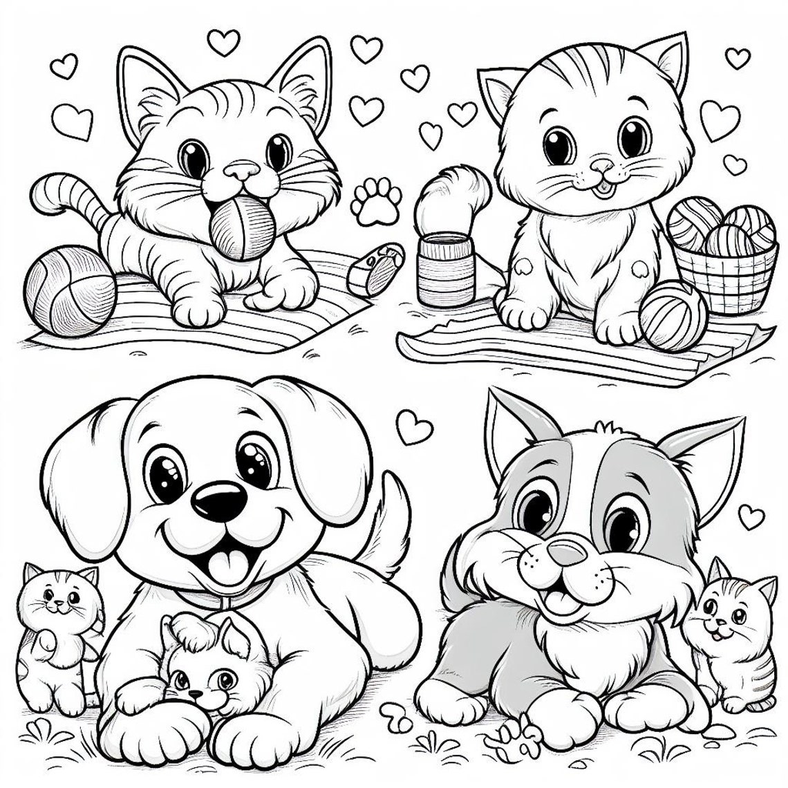 7 Pages of Puppies and Kittens Coloring Book 01 - Etsy