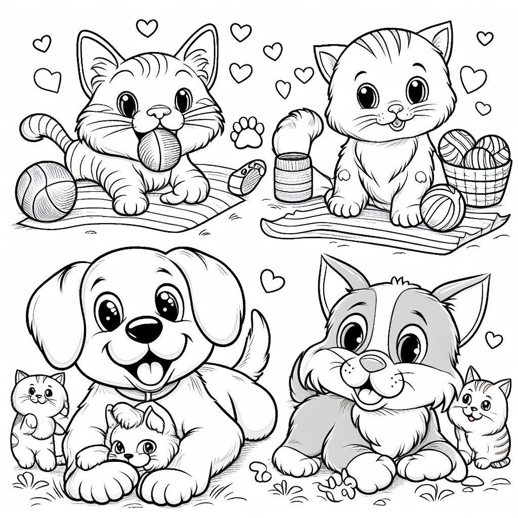 7 Pages of Puppies and Kittens Coloring Book 01 - Etsy