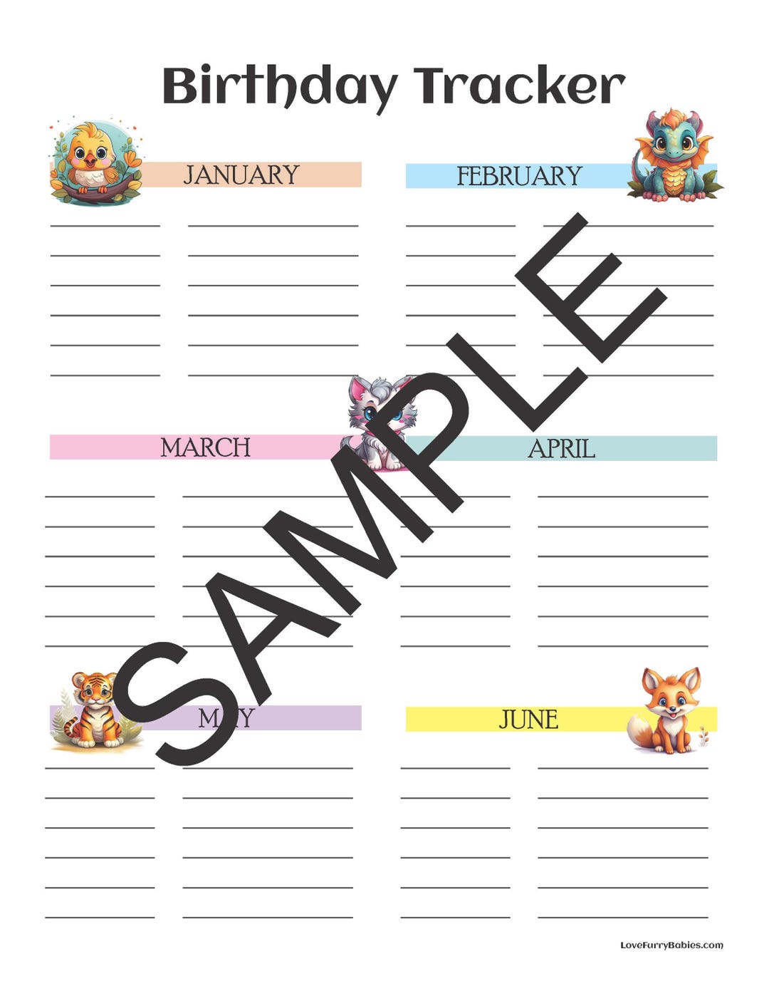 Pet Birthday Tracker Printable | Furry Friends Calendar | Digital ...