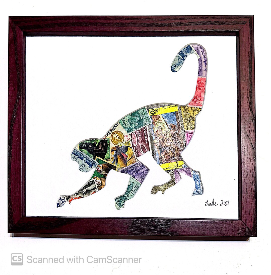 Chic-y Chimp - Vintage Postage Stamp Collage Art - Etsy