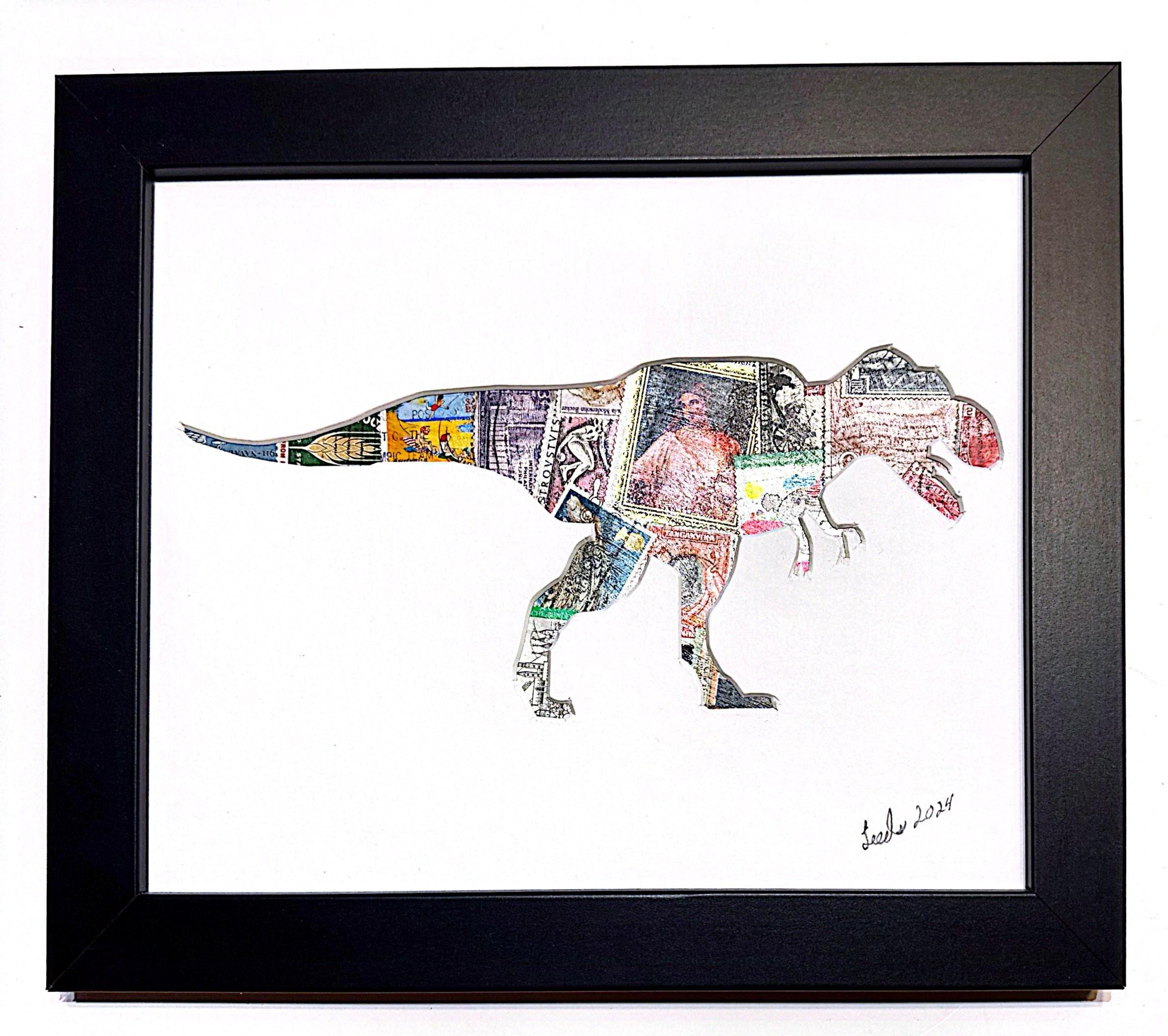 T-rex! - Vintage Postage Stamp Collage Art - Etsy