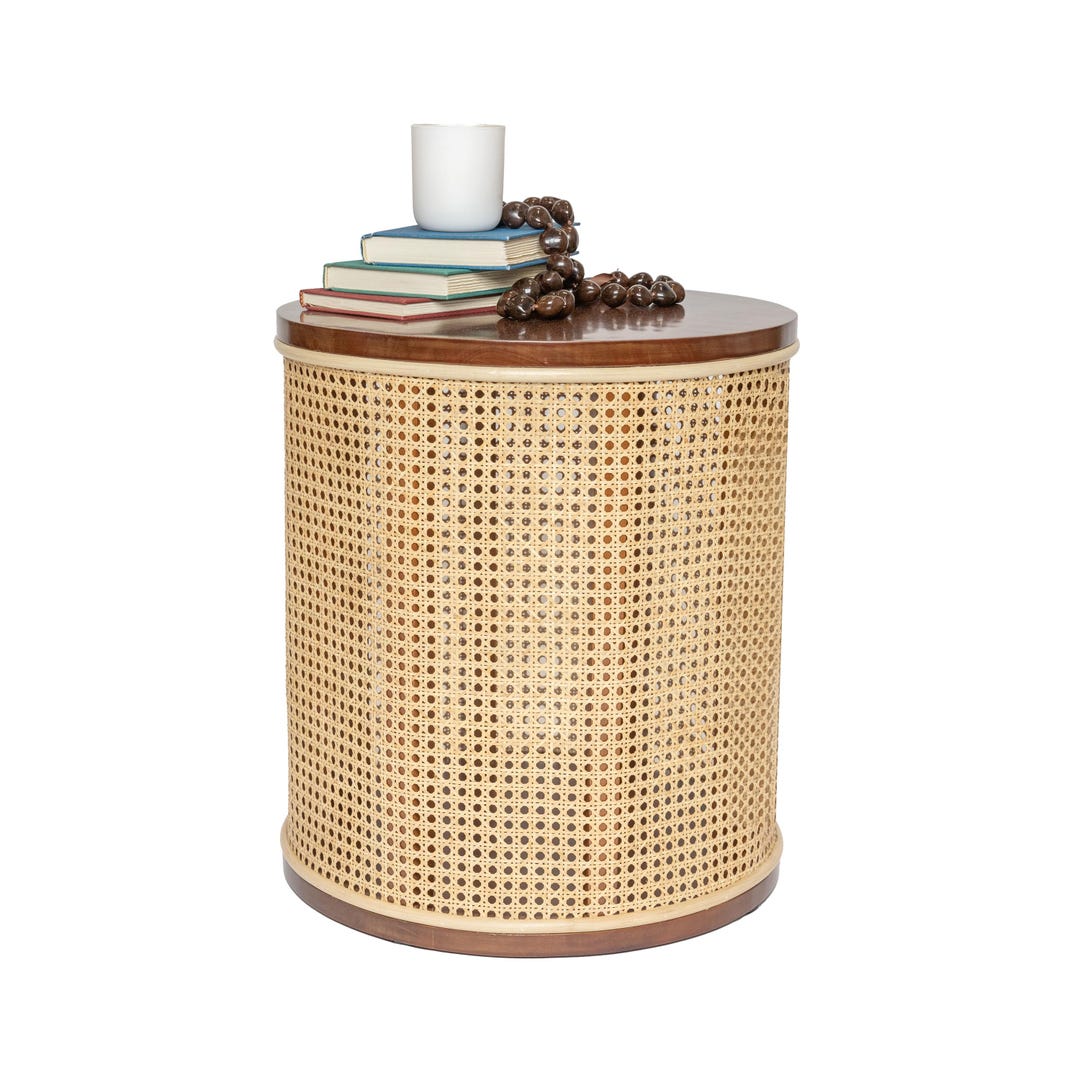 INDIE Wood and Woven Rattan Side Table - Etsy
