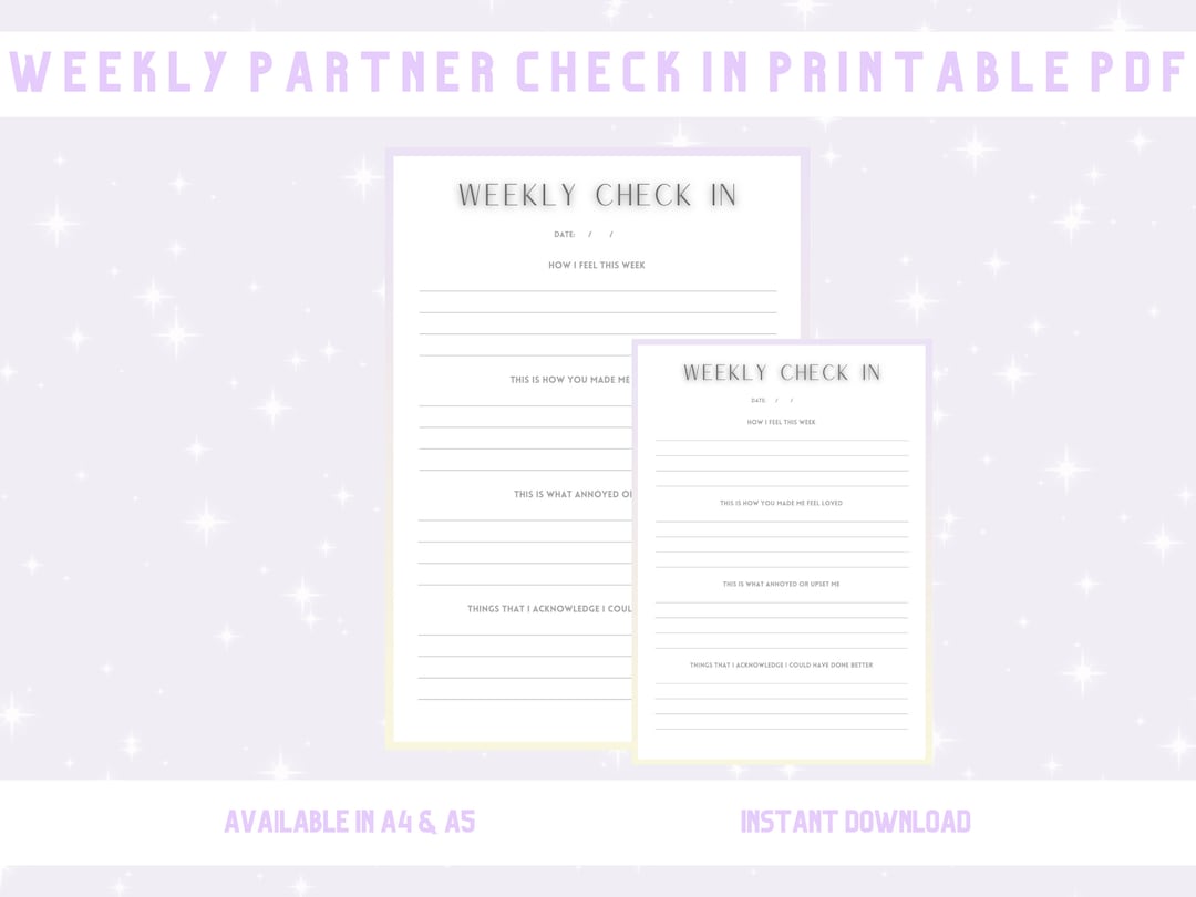 Weekly Partner Check-in Printable PDF (A4 & A5) - Etsy