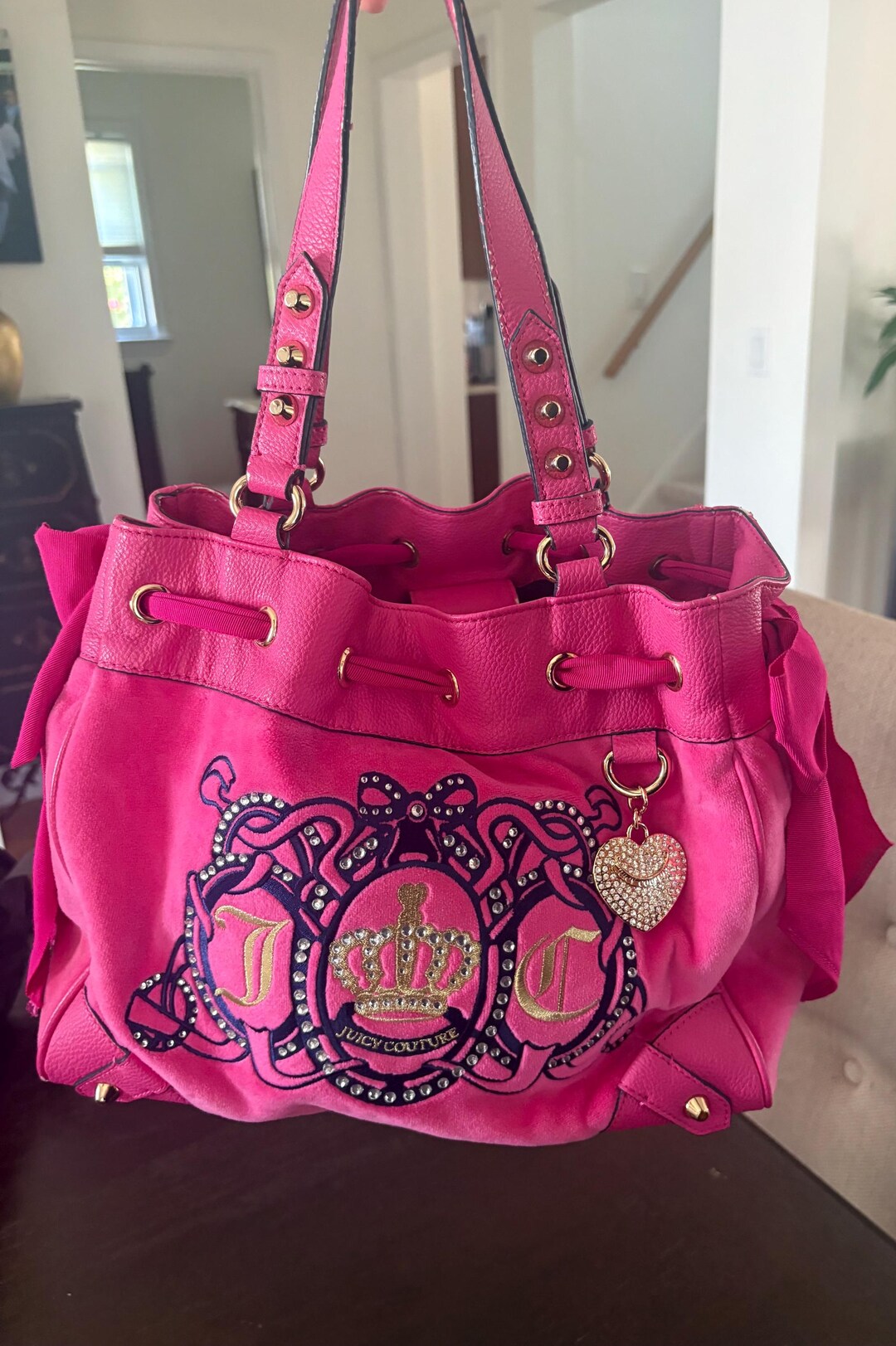 Vintage Juicy Couture OG Crest Hot Pink Velour Double Bow Daydreamer - Etsy