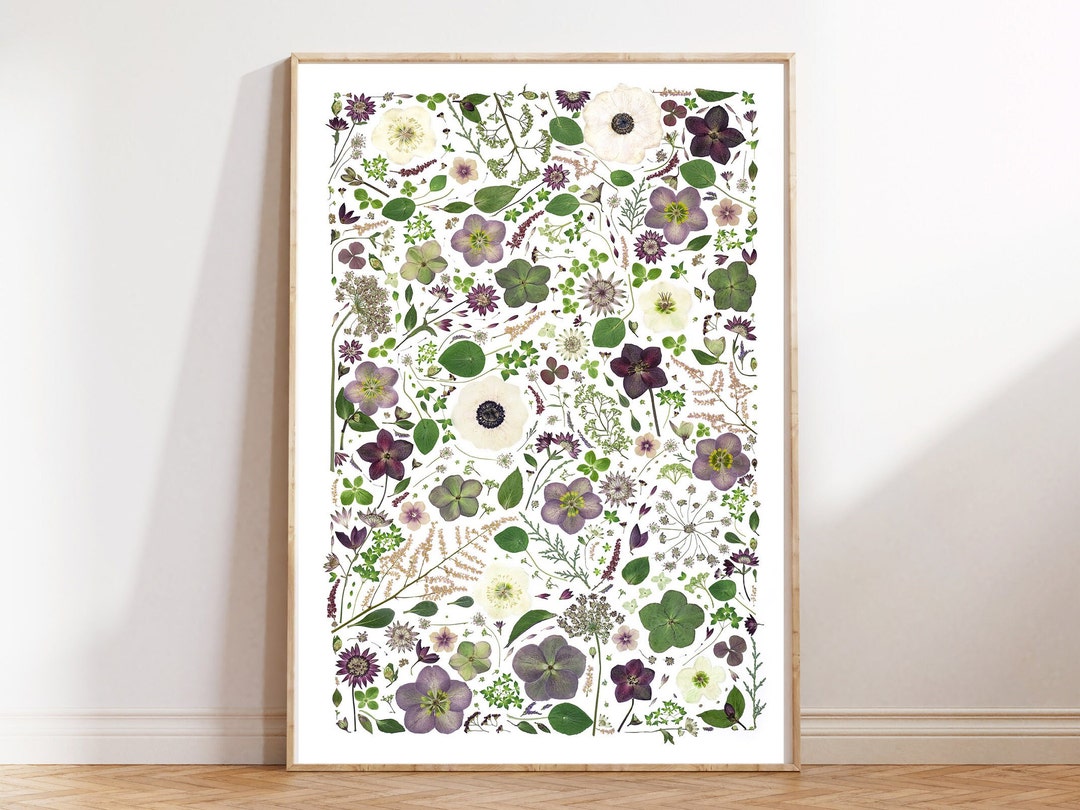 Botanical Print-pressed Flower Print-real Flowers Art-green Wall Art ...